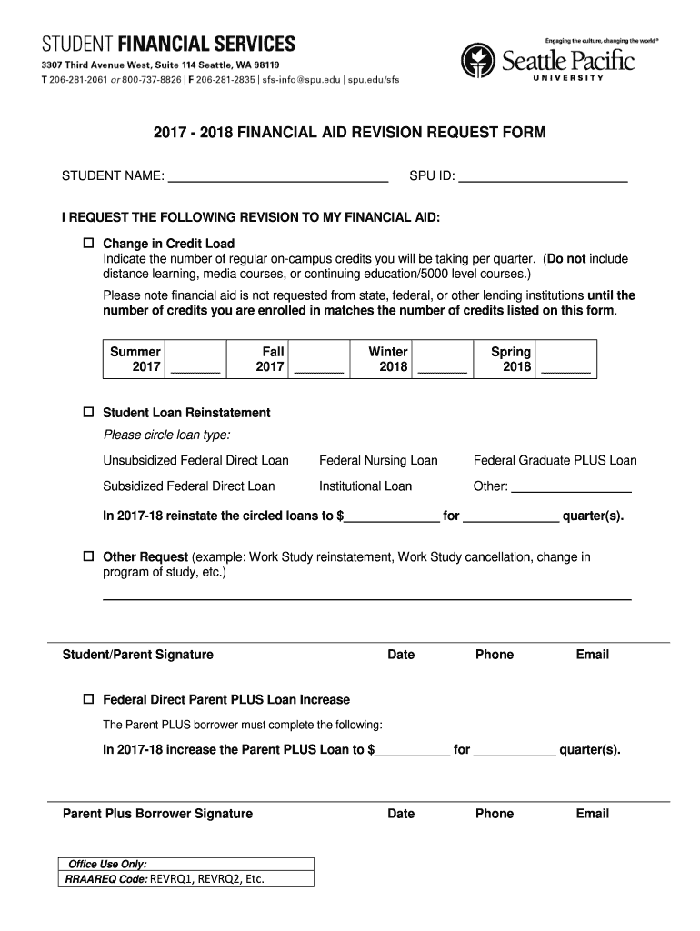 Fillable Online 2017 - 2018 FINANCIAL AID REVISION REQUEST FORM Fax Email Print - pdfFiller