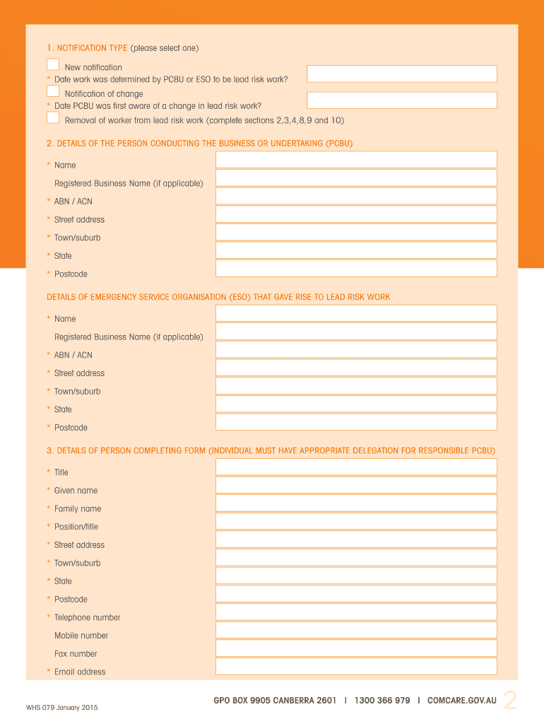 Fillable Online Lead Risk Work Notification form - Comcare Fax Email ...