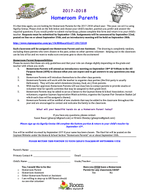 Fillable Online 2017-2018 Request for Homeroom Parents Letter Fax Email ...