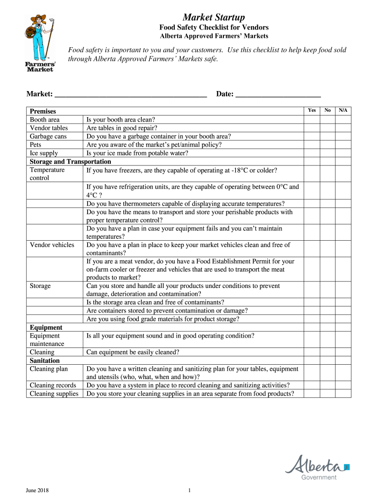 Fillable Online Food Safety Checklist for Vendors. Food Safety ...
