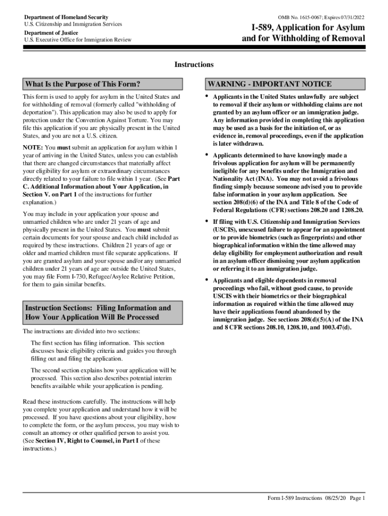 2022 Form USCIS I 589 Instructions Fill Online Printable Fillable