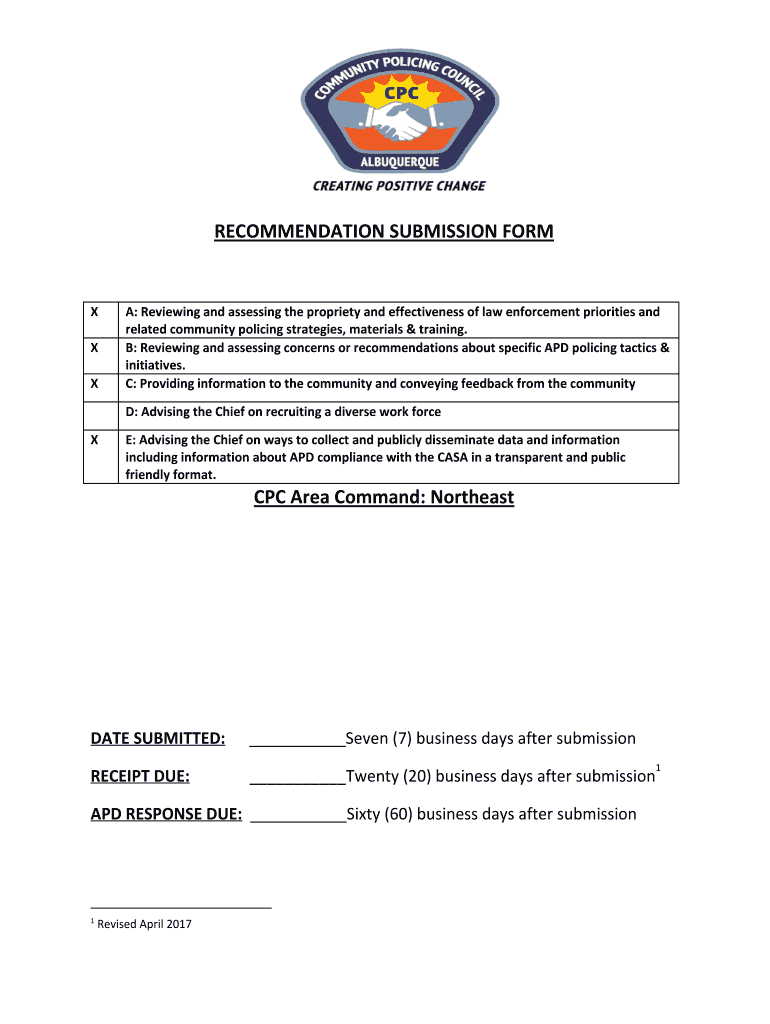 Fillable Online RECOMMENDATION SUBMISSION FORM Fax Email Print - pdfFiller
