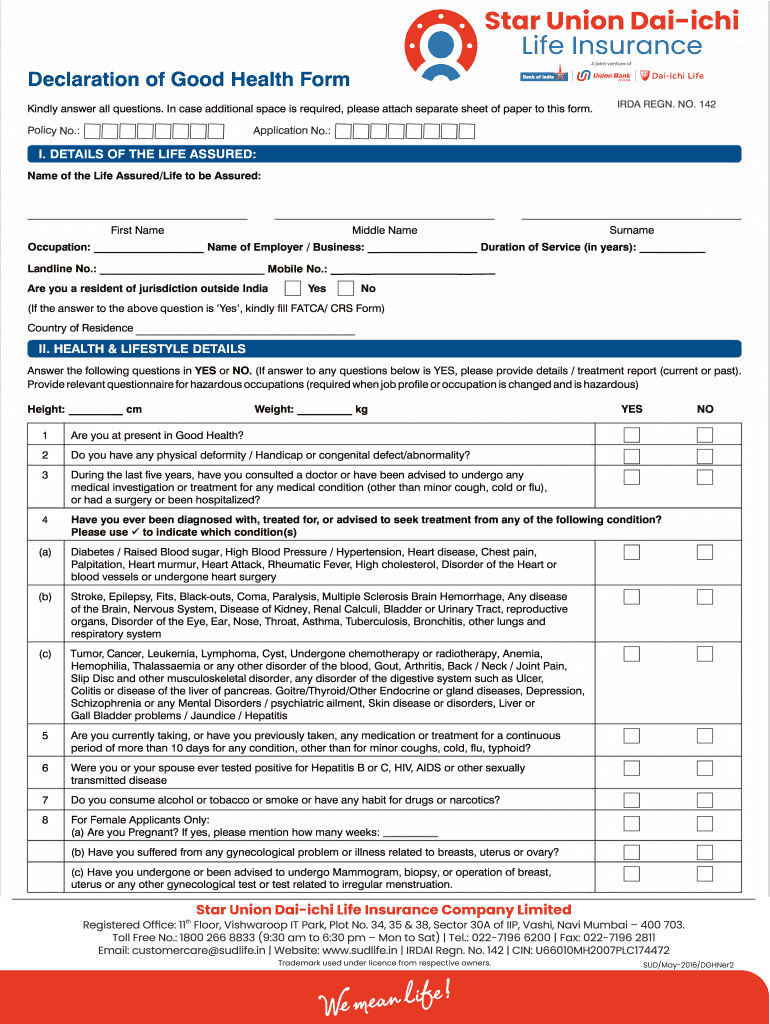 Fillable Online Declaration Good Health Form Eng Fax Email Print ...
