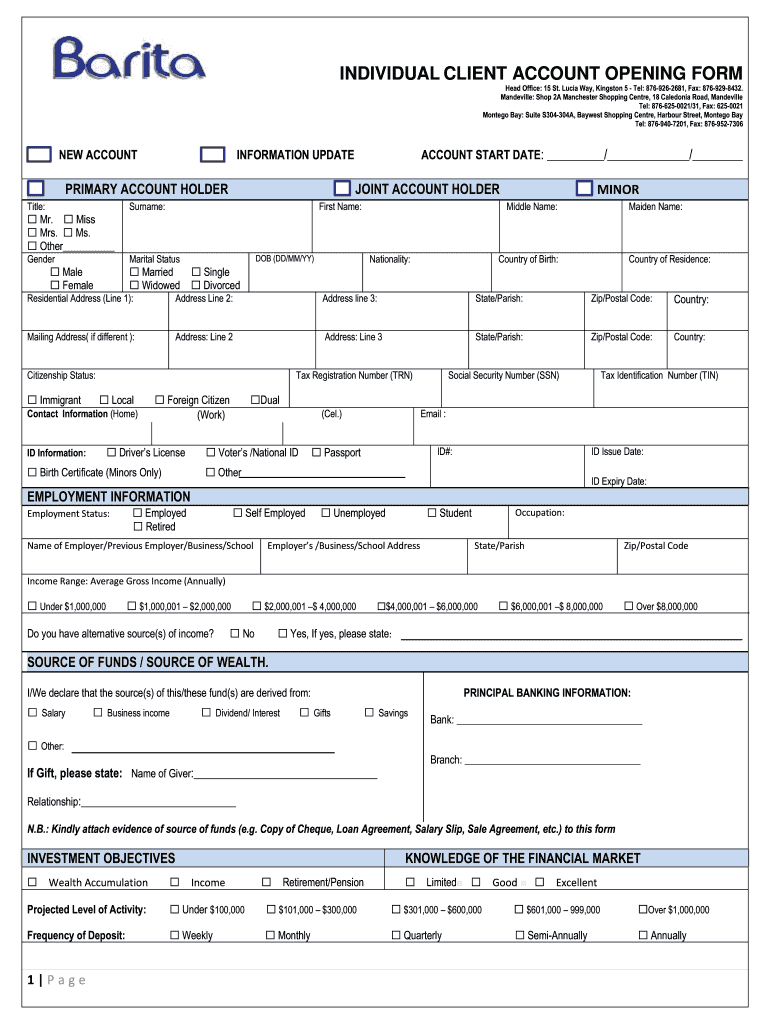 Fillable Online individual client account opening form - Barita ...