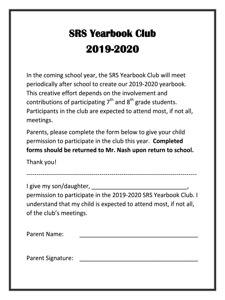 Fillable Online SRS Yearbook Club Fax Email Print - pdfFiller