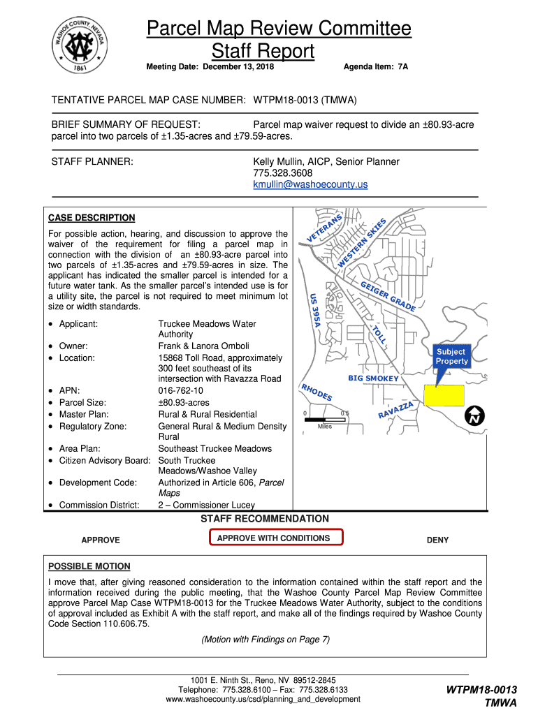 Fillable Online TENTATIVE PARCEL MAP CASE NUMBER: WTPM18-0013 (TMWA ...