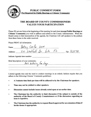 Fillable Online Public Comment Forms Fax Email Print - pdfFiller