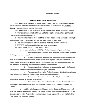 Fillable Online STATE-FUNDED GRANT AGREEMENT Fax Email Print - pdfFiller