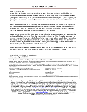 Fillable Online Dietary Modification Form Fax Email Print - pdfFiller