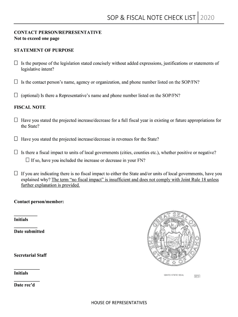 Fillable Online Statement of Purpose / Fiscal Note - Idaho Legislature ...