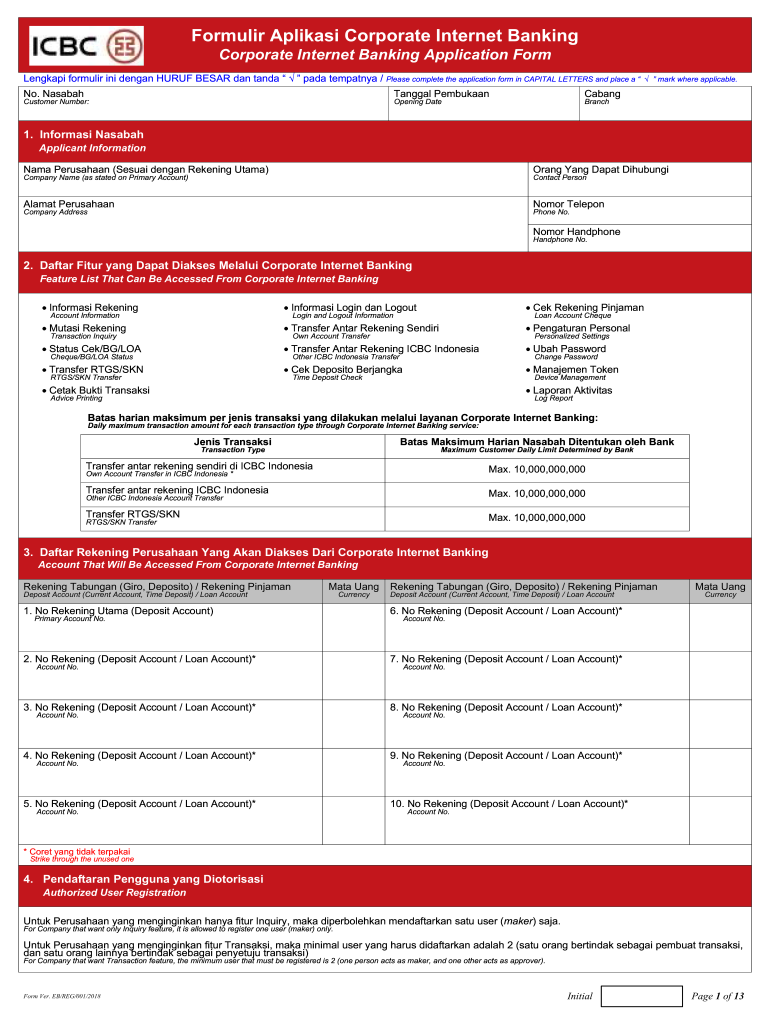 Fillable Online Formulir Registrasi CIB - Corporate Internet Banking of ICBC ... Fax Email Print ...