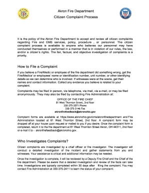 Fillable Online Akron Fire Department Citizen Complaint Process How to ...
