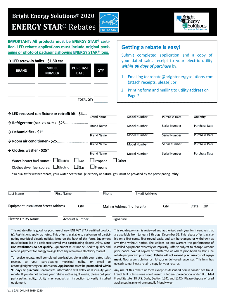 Fillable Online ENERGY STAR Rebates - Bright Energy SolutionsBright ...