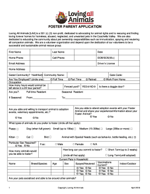 Fillable Online foster parent application - Loving All Animals Fax ...