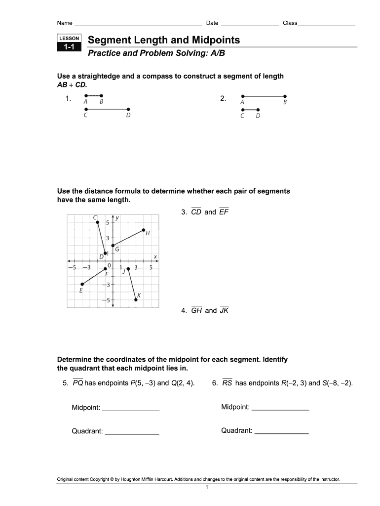 Fillable Online segment length and midpoints answer key Fax Email Print - pdfFiller