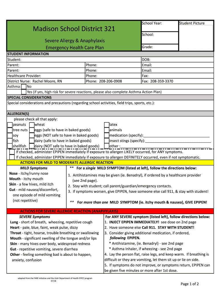 Fillable Online School Year: Student Picture Madison School District ...