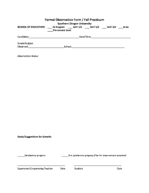 Fillable Online Formal Observation Form / Fall Practicum Fax Email ...
