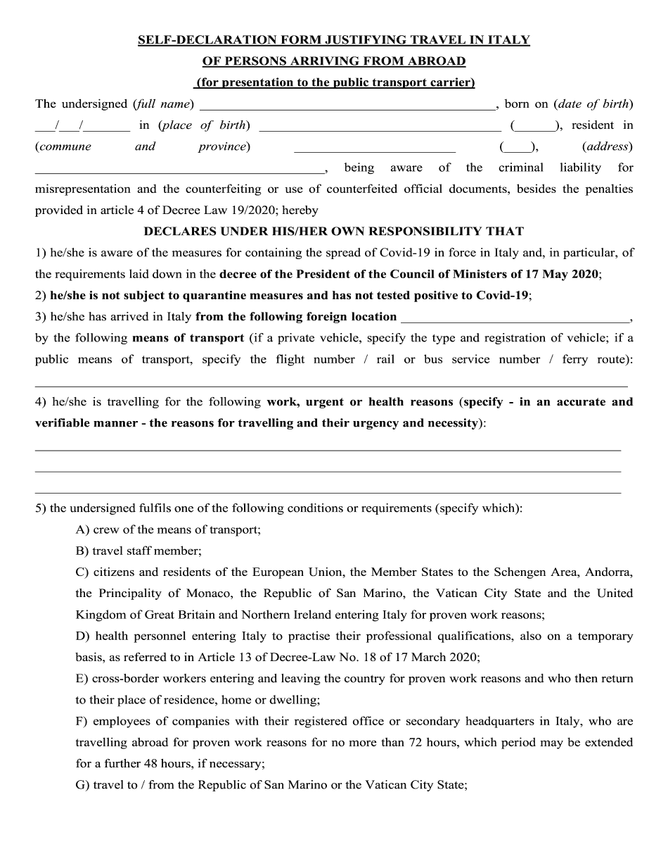 Self Declaration Form For Travel To Italy From Abroad Example The Basics self-declaration-form-for-travel-to-italy-from-abroad-example-the-basics