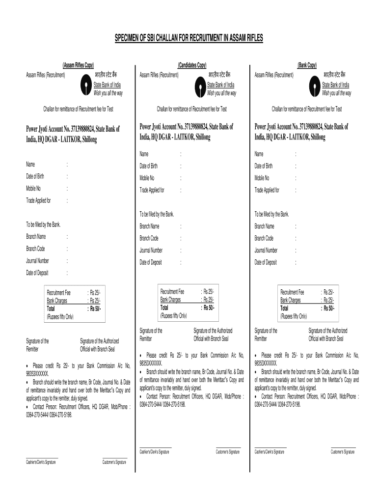 Assam Rifles Challan - Fill and Sign Printable Template Online | US ...