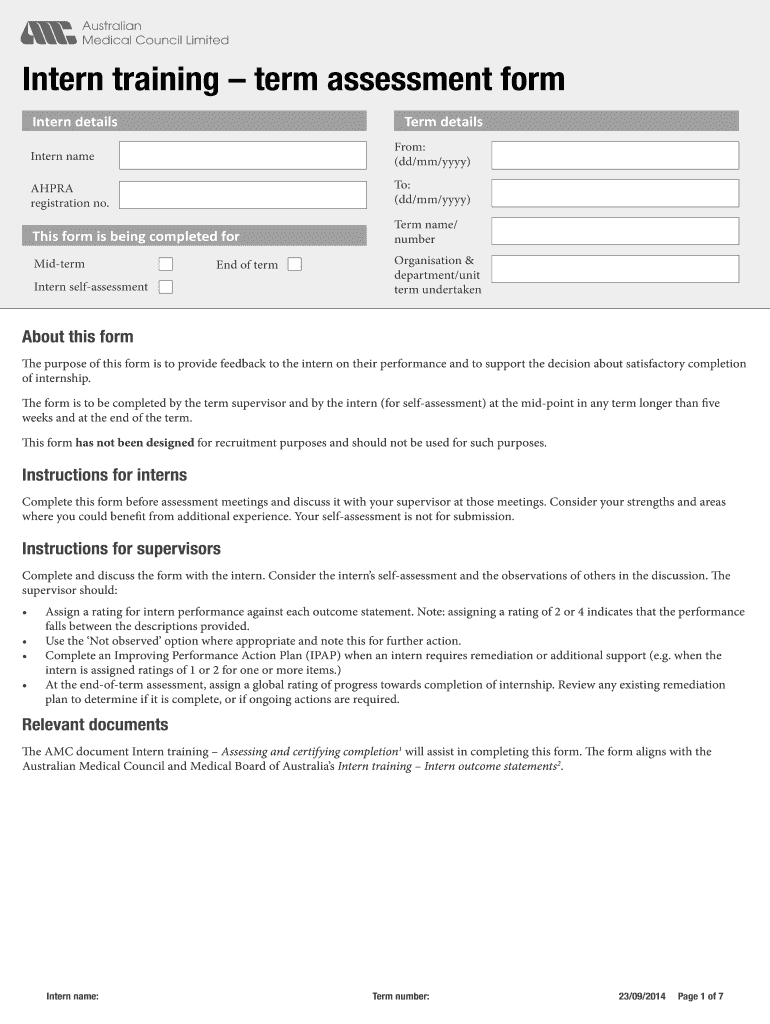 Fillable Online Intern training term assessment form - Australian ...