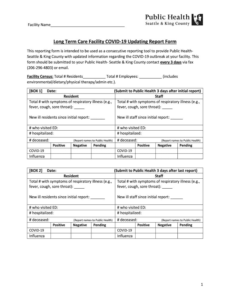 Fillable Online Long Term Care Facility COVID-19 Updating Report Form ...