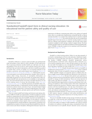 Fillable Online Standardized handoff report form in clinical nursing ...