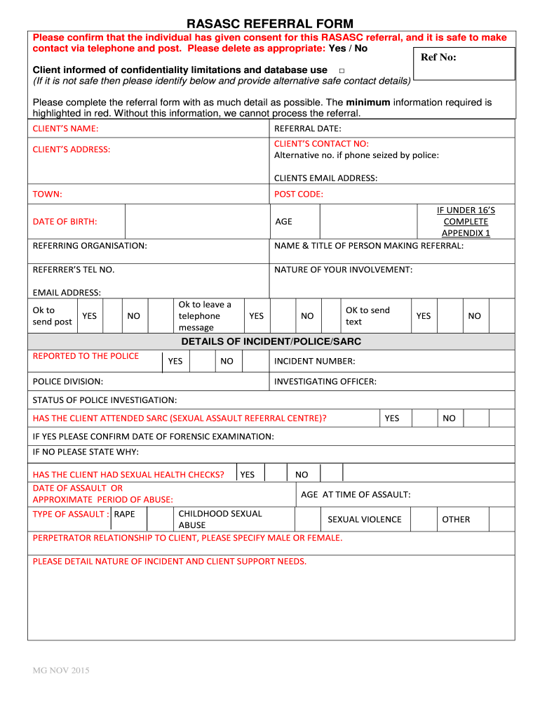 Fillable Online RASASC REFERRAL FORM - Cheshire East LSCB Fax Email ...