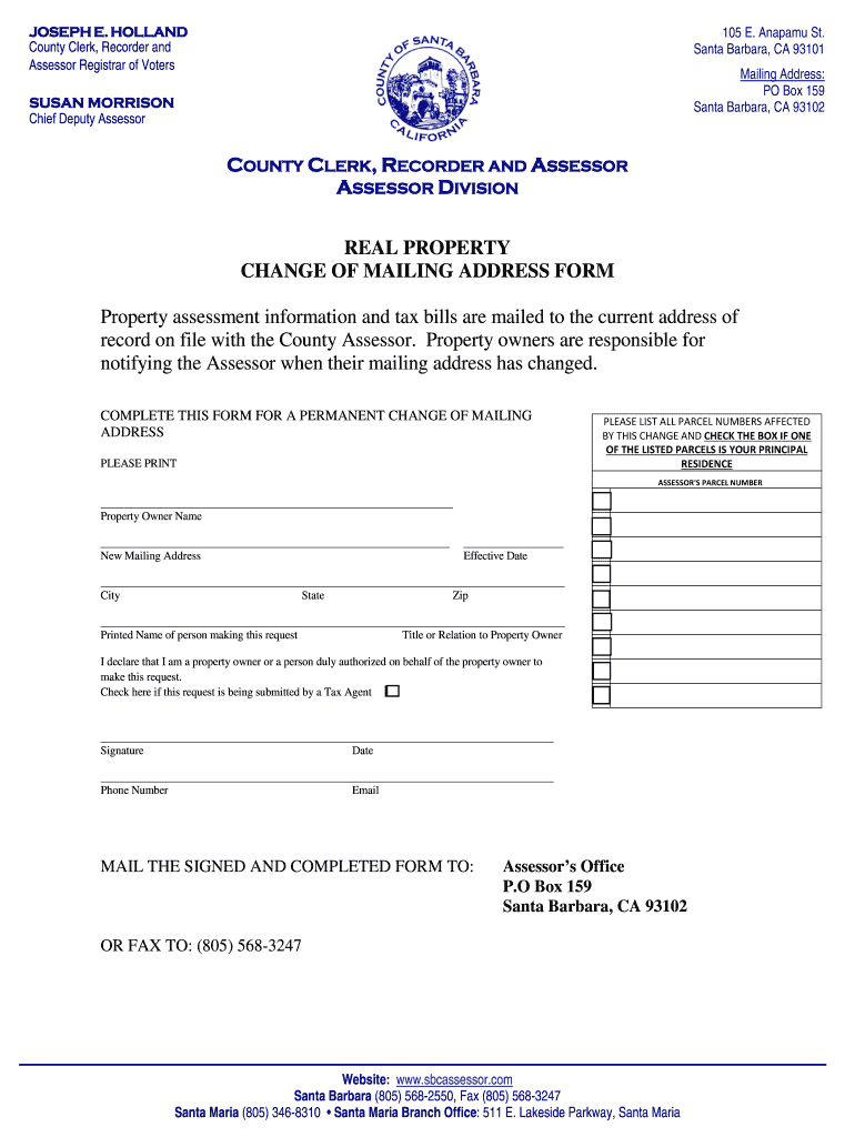 Fillable Online santa barbara county assessor forms Fax Email Print ...
