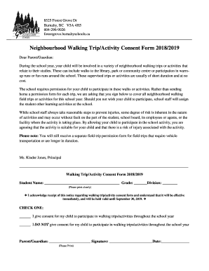 Fillable Online Neighbourhood Walking Trip/Activity Consent Form 2018/ ...