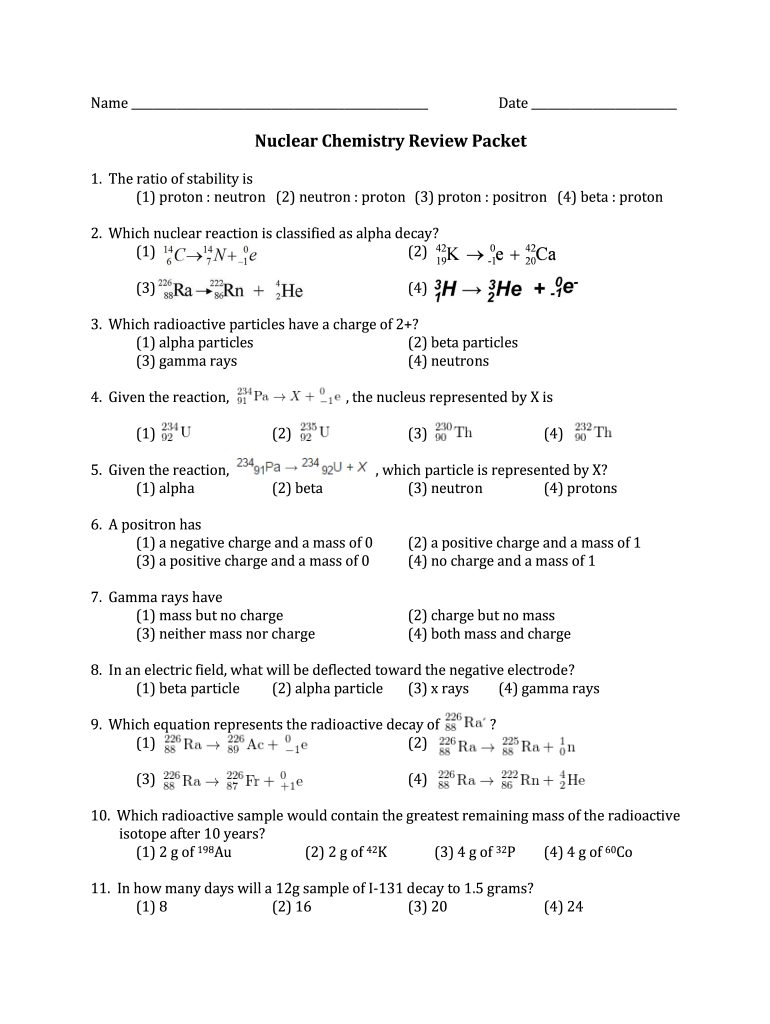 Nuclear Chemistry Review Worksheet - Fill Online, Printable, Fillable ...