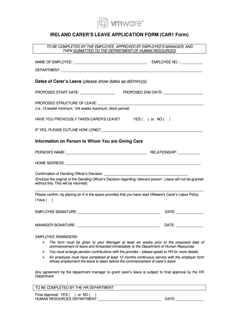Carer's Leave Application Form - Fill Online, Printable, Fillable ...