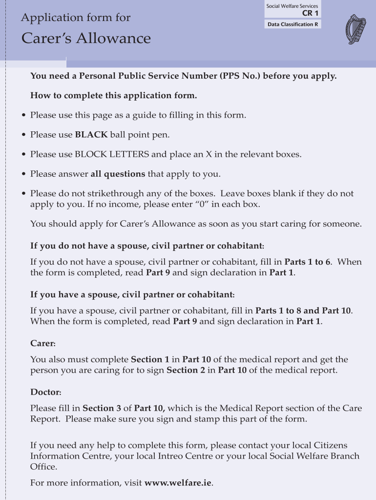 Fillable Online Form for Domiciliary Care Allowance - The Heights ...