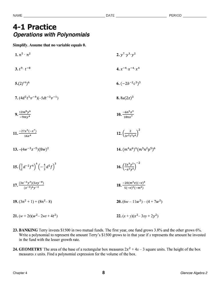Fillable Online Lesson 5 skills practice negative exponents course 3 ...