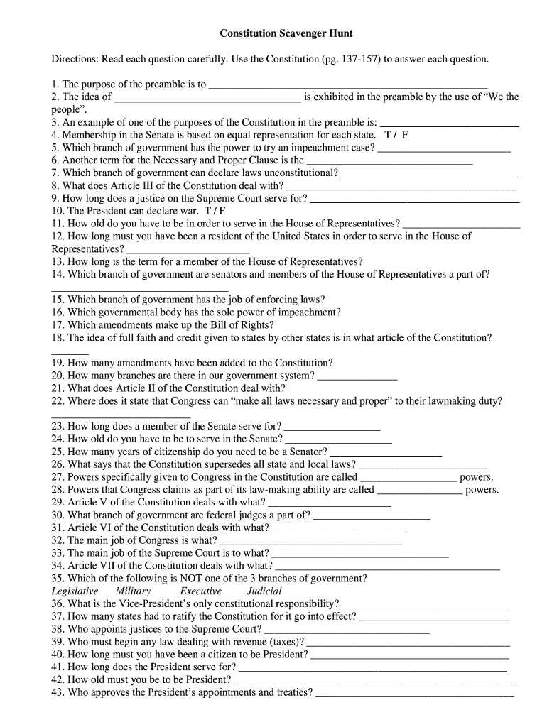 Constitutional Scavenger Hunt - Fill Online, Printable, Fillable, Blank ...