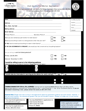 Fillable Online Utah County Poll Worker Application I would be willing ...