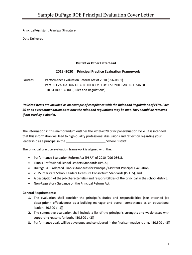 Fillable Online Sample DuPage ROE Principal Evaluation Cover Letter Fax ...