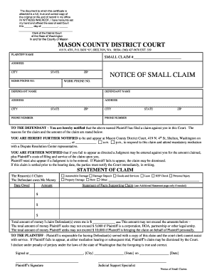 Fillable Online small claim notice Fax Email Print - pdfFiller