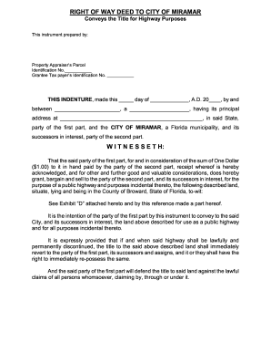 Fillable Online Right of Way Deed PDF - City of Miramar Fax Email Print ...