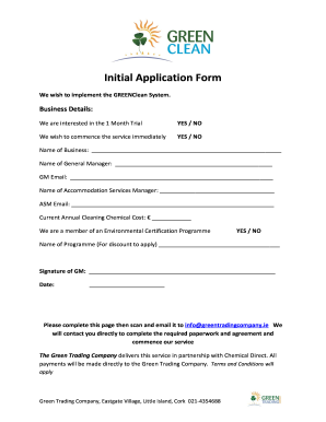 Fillable Online Initial Application Form - Green Hospitality Fax Email ...
