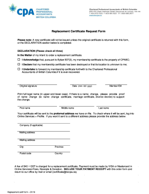 Fillable Online Replacement Certificate Request Form - bccpa.ca Fax Email Print - pdfFiller