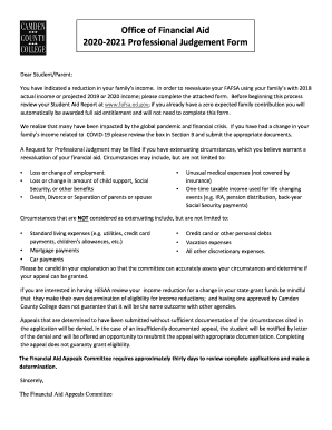 Financial Aid Professional Judgement Letter Example - Fill Online ...