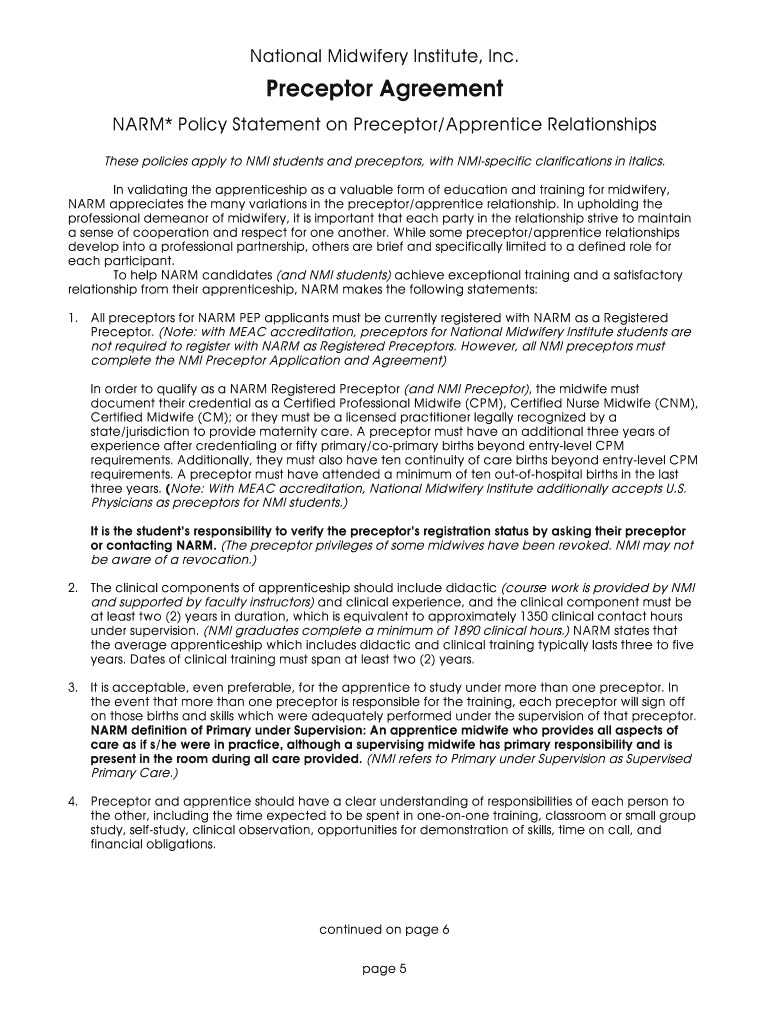 Fillable Online Apprentice/Preceptor Work Agreement and Informed ...