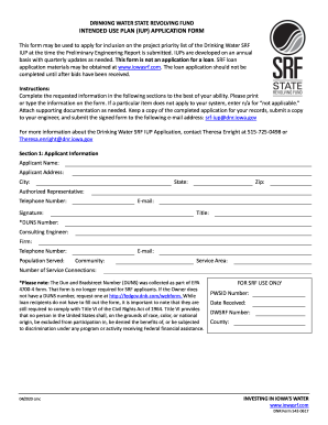 Fillable Online Drinking Water SRF IUP Application Form - Iowa DNR Fax ...