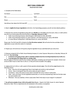 Fillable Online Chili Cook-Off - Registration Form REVISED 01.18.17 Fax ...