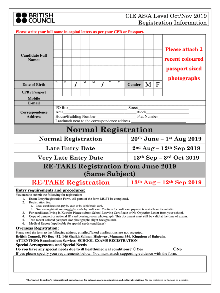 Fillable Online Cambridge International Examinations IGCSE Exam Entry ...