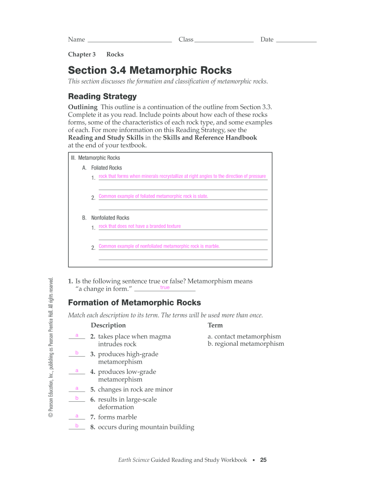 Section 3 4 Metamorphic Rocks - Fill Online, Printable, Fillable, Blank ...