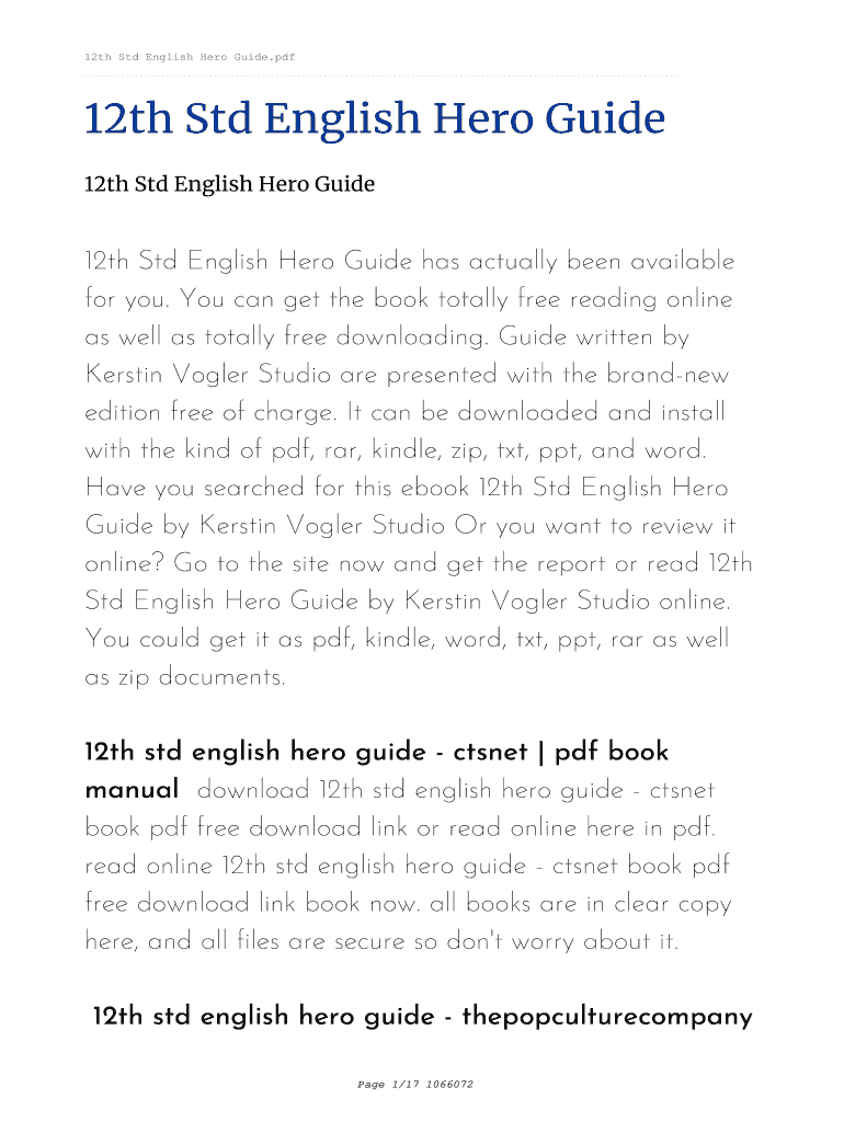 12th English Guide Pdf Download - Fill Online, Printable, Fillable ...