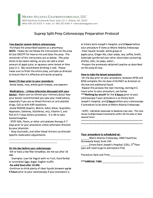 Fillable Online Suprep Split Prep Colonoscopy Preparation Protocol ...