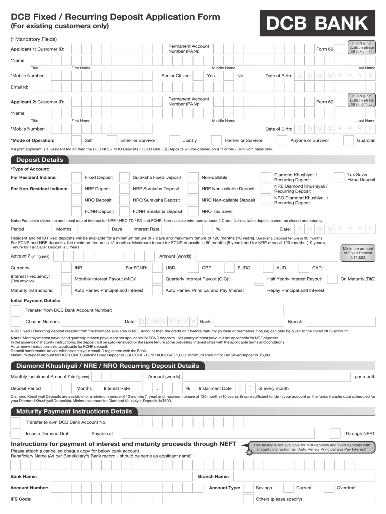 Fillable Online DCB FD-RD Application Form.cdr Fax Email Print - pdfFiller