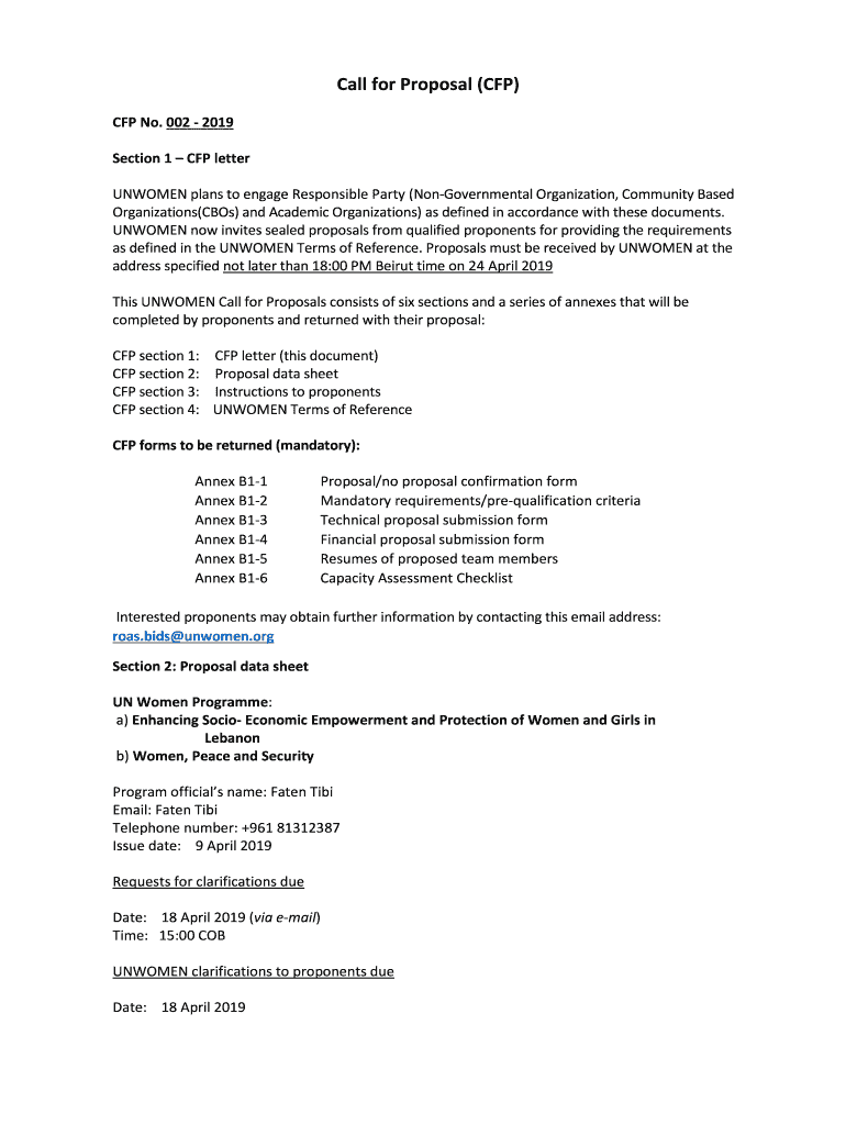Fillable Online Call for Proposal (CFP) - UNDP Procurement Fax Email Print - pdfFiller